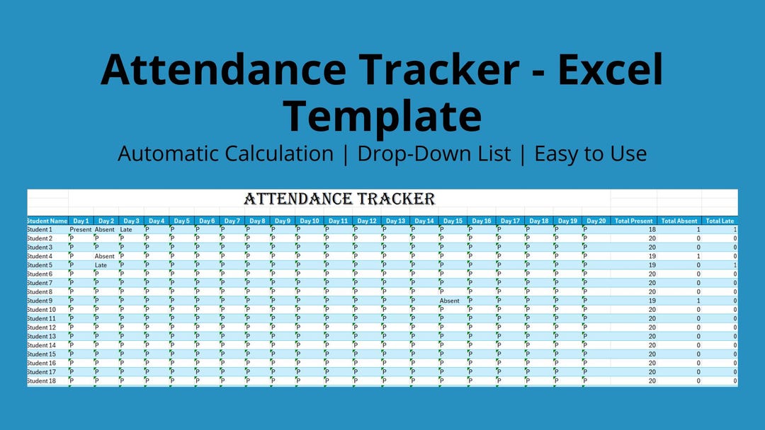 Excel Attendance Tracker Spreadsheet - Etsy