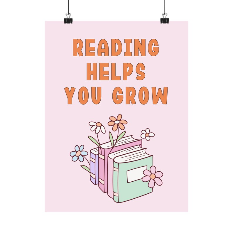 Reading Helps You Grow Wall Art, Inspirational Poster, Kids Room Decor, Educational Gift, Book ...