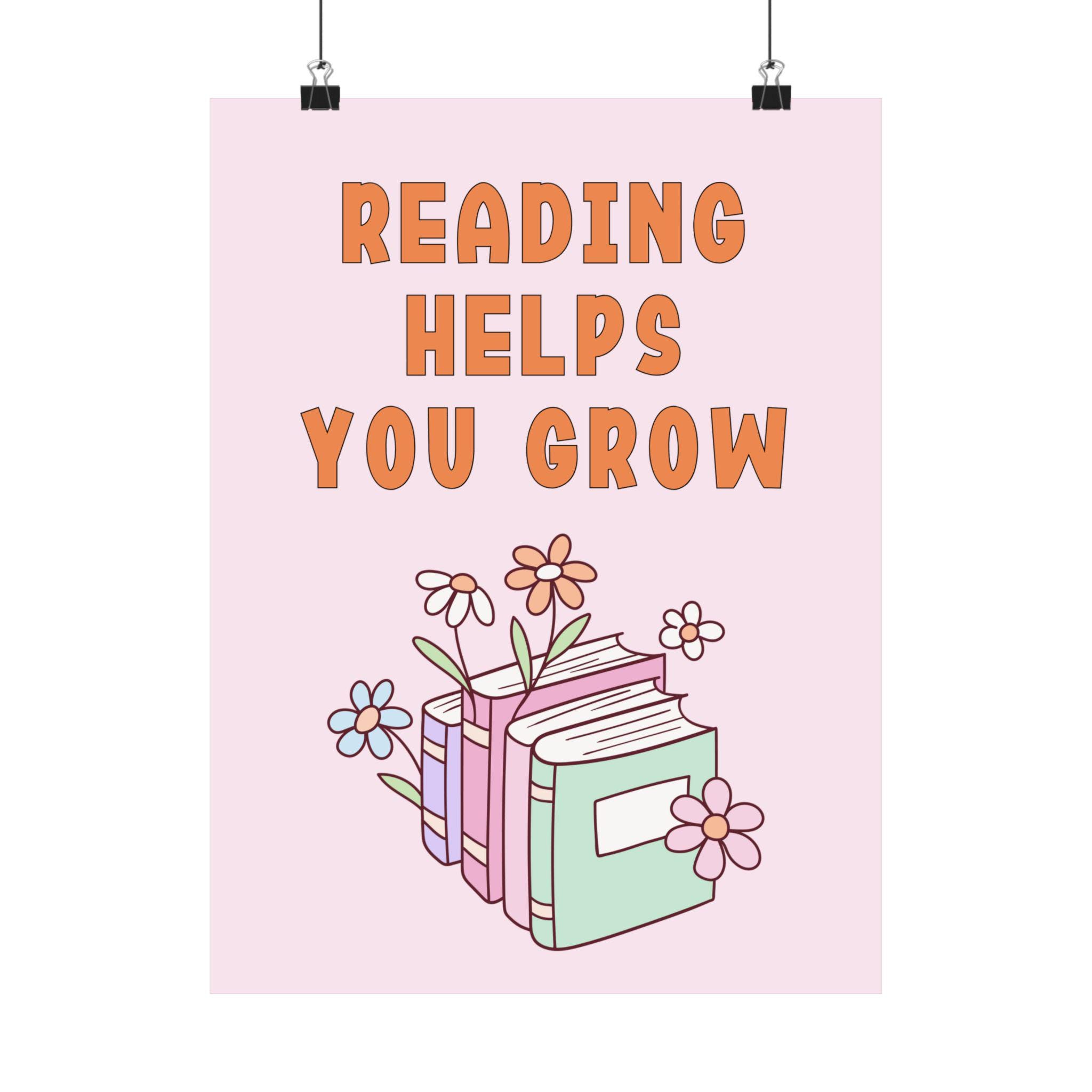 Reading Helps You Grow Wall Art, Inspirational Poster, Kids Room Decor ...