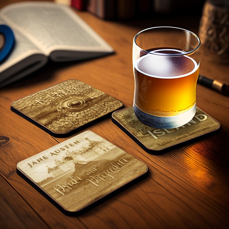 Book Themed Drink Coasters Set - Customizable - Any Book - Etsy