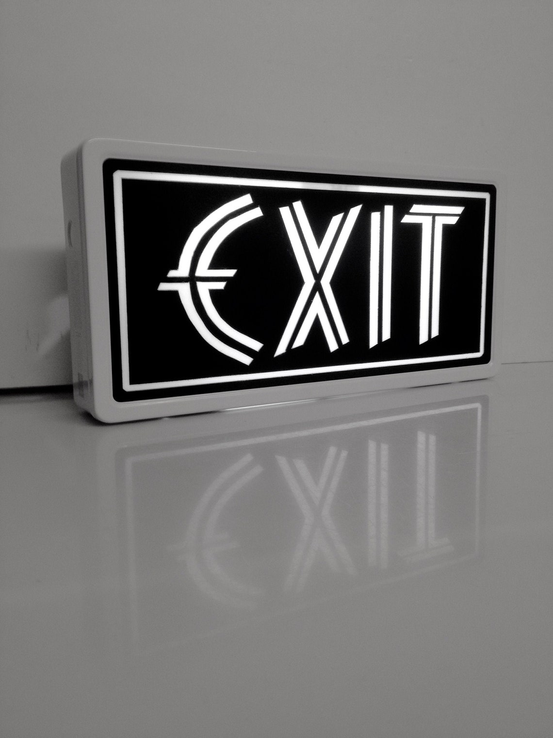 Art Deco Illuminated Emergency Exit Light Box Sign Vintage Style Black ...