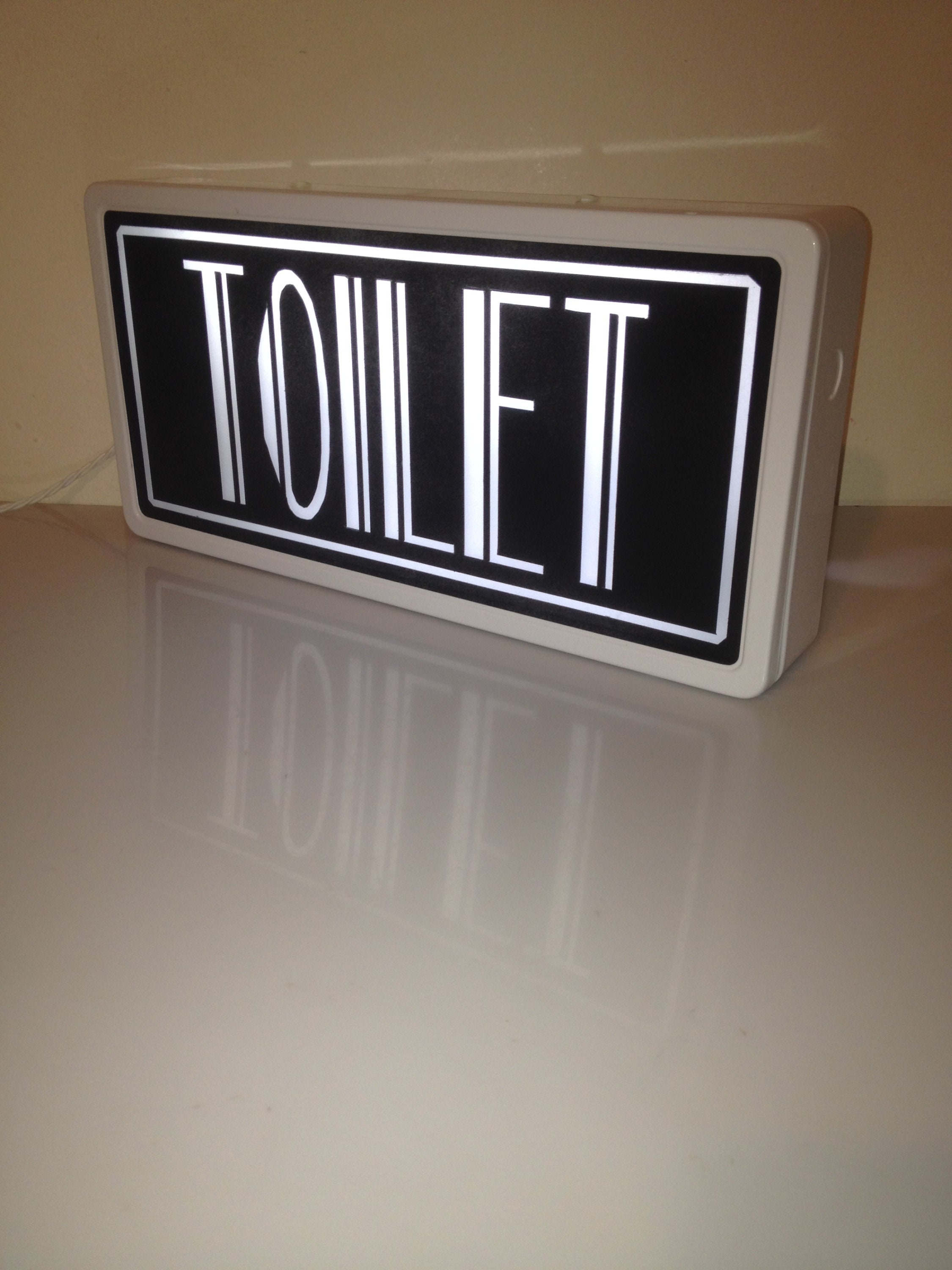 Toilet Sign Illuminated Light Art Deco Vintage Style Black & White 8W ...