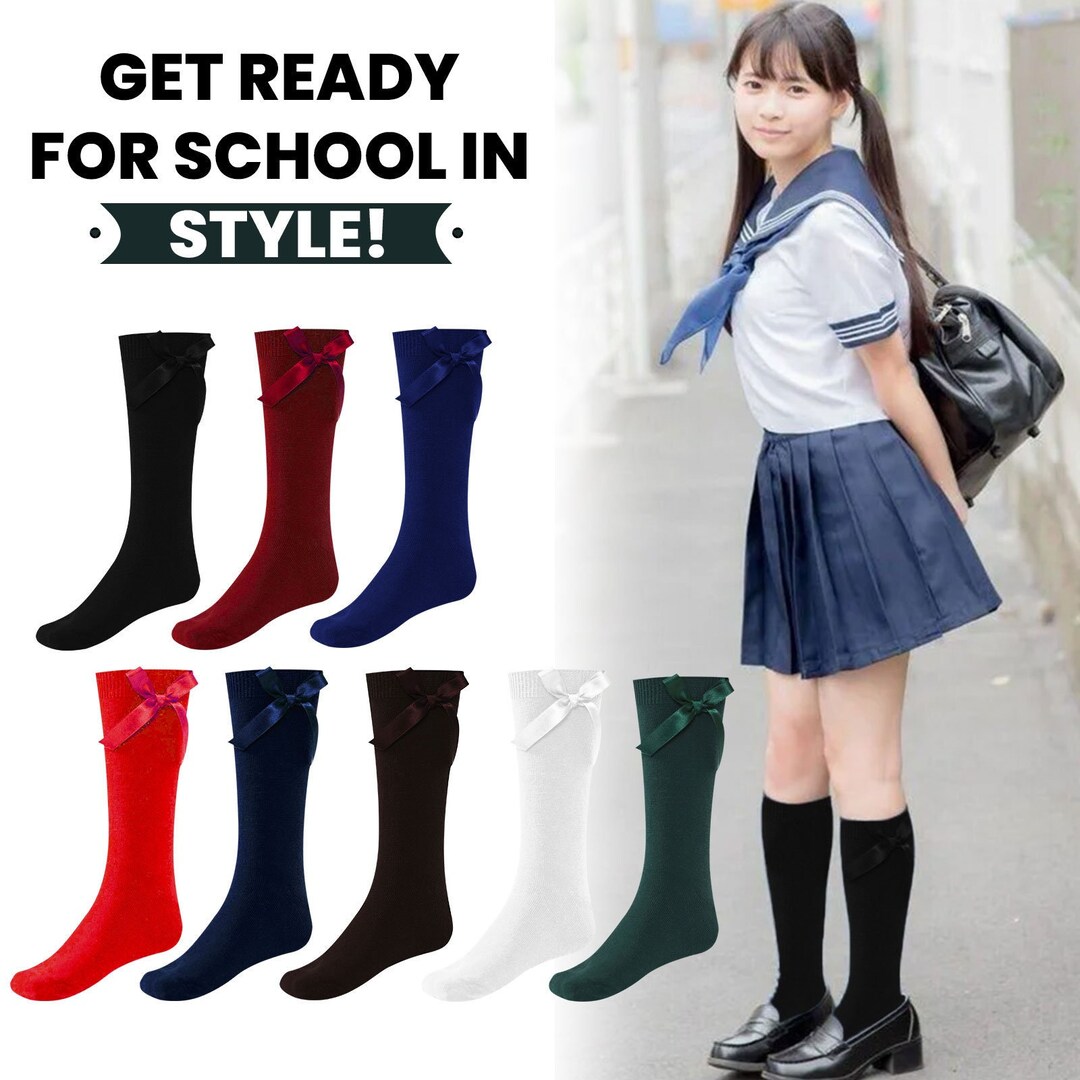 3 Pairs Girls Back to School Ankle Bow Uniform Socks With Matching ...