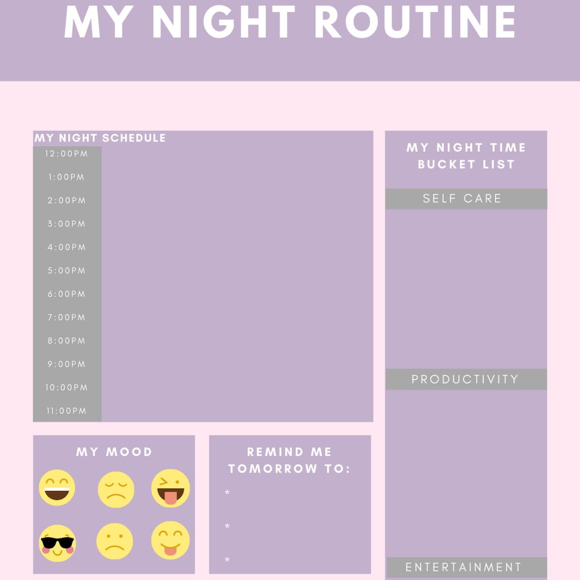 Night Routine Planner, INSTANT DOWNLOAD - Etsy