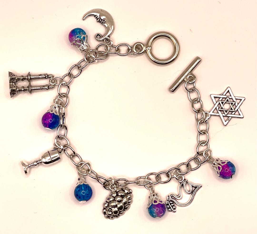Shabbat Bracelet With Symbols of the Jewish Sabbath Charms and Glass ...