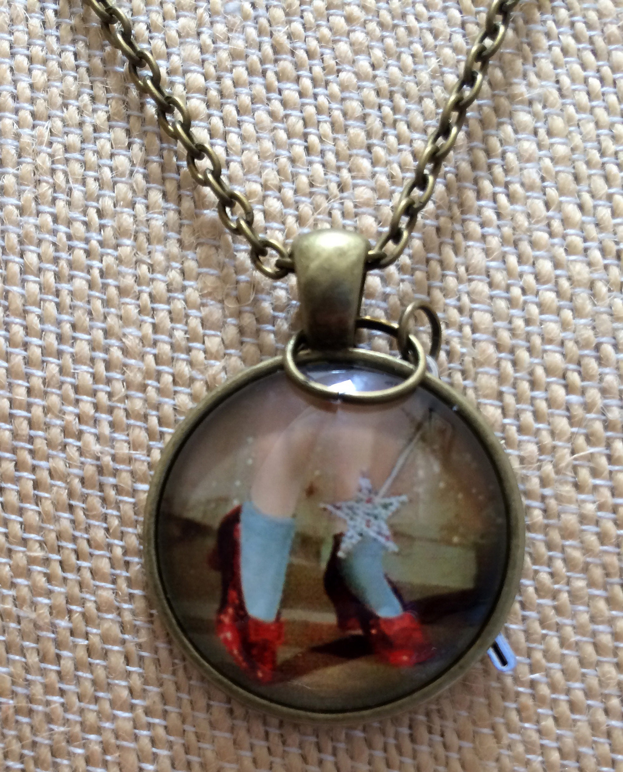 Wizard of Oz Ruby Slippers and Wand Necklace, Antique Gold Metal, Wand ...