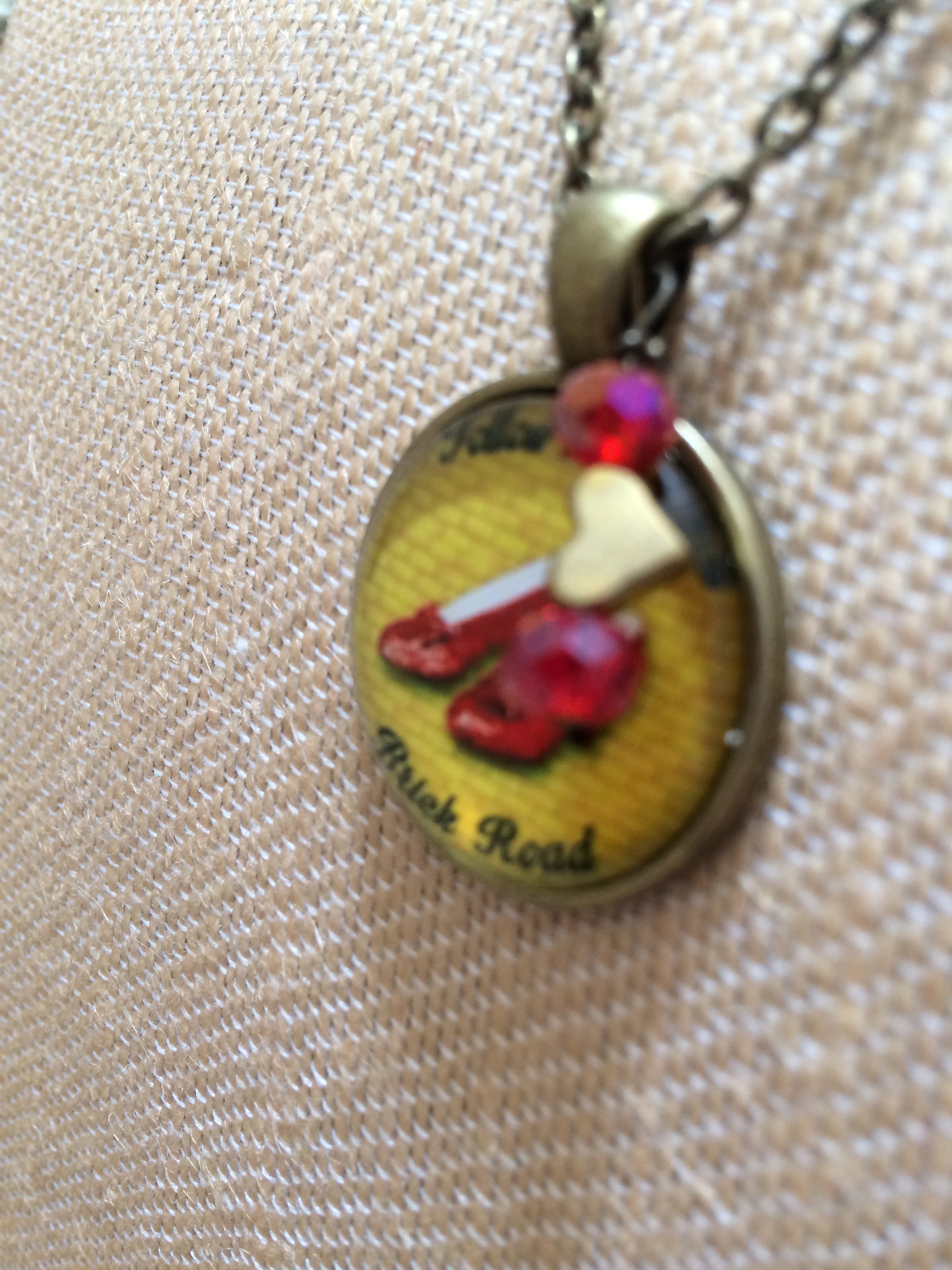 Wizard of Oz Ruby Slippers Necklace, Antique Gold Metal, "follow the ...