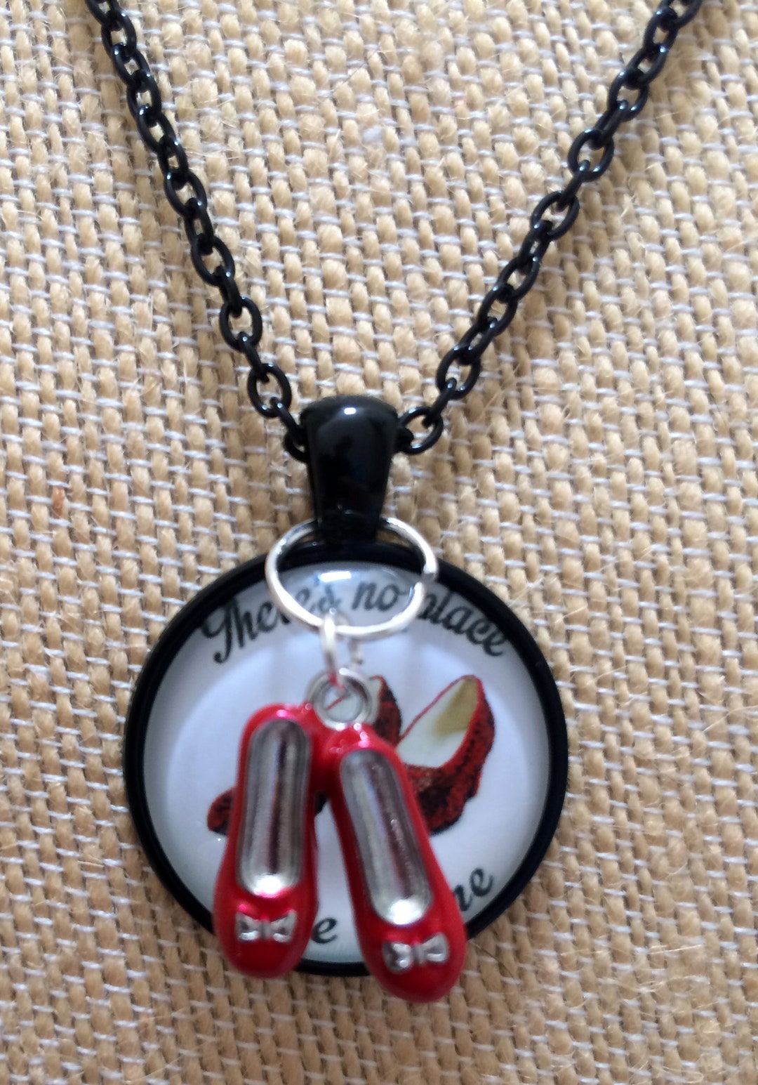 Wizard of Oz Ruby Slippers Necklace, Black Metal, "there's No Place ...
