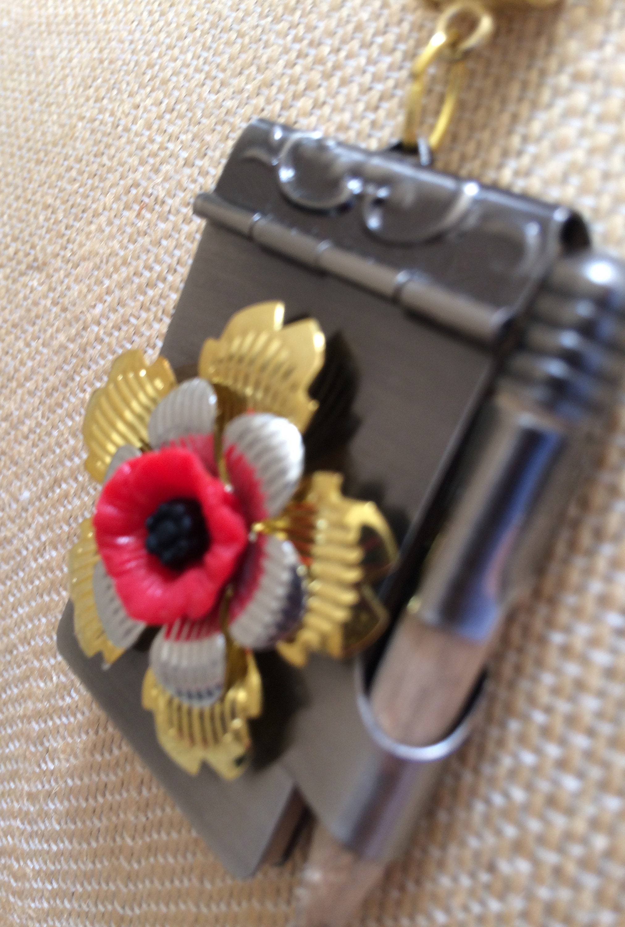 Notebook Necklace With Mixed Metals and Red Poppy, Gold & Silver, Opens ...