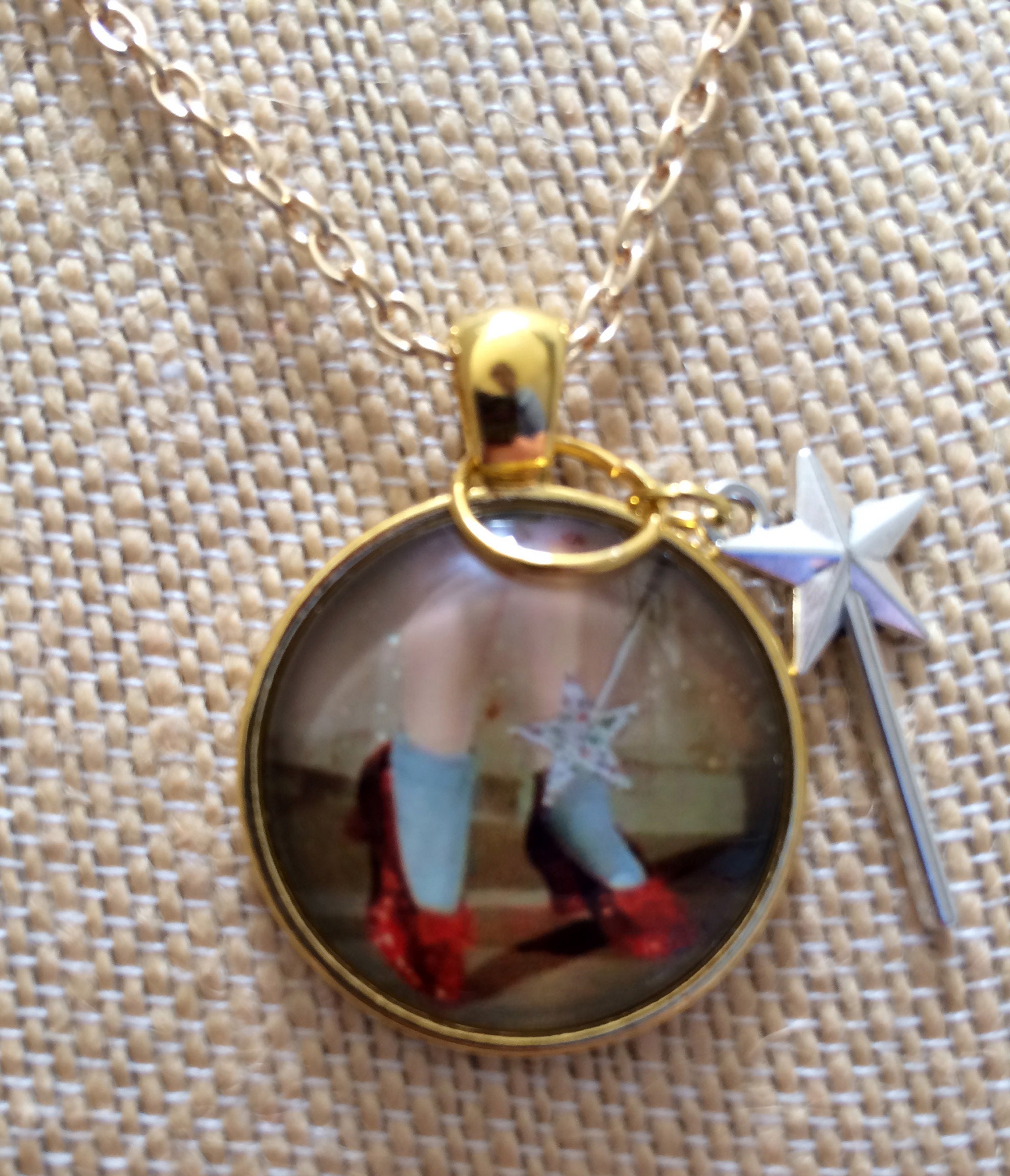 Wizard of Oz Ruby Slippers and Magic Wand Necklace, Gold Metal, Wand ...