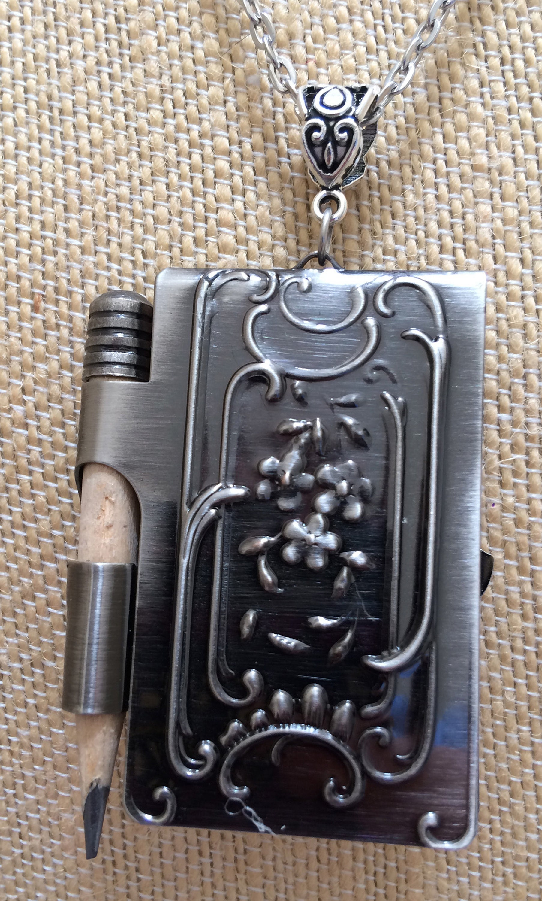 Notebook Necklace With Mixed Metals and Red Poppy, Gold & Silver, Opens ...