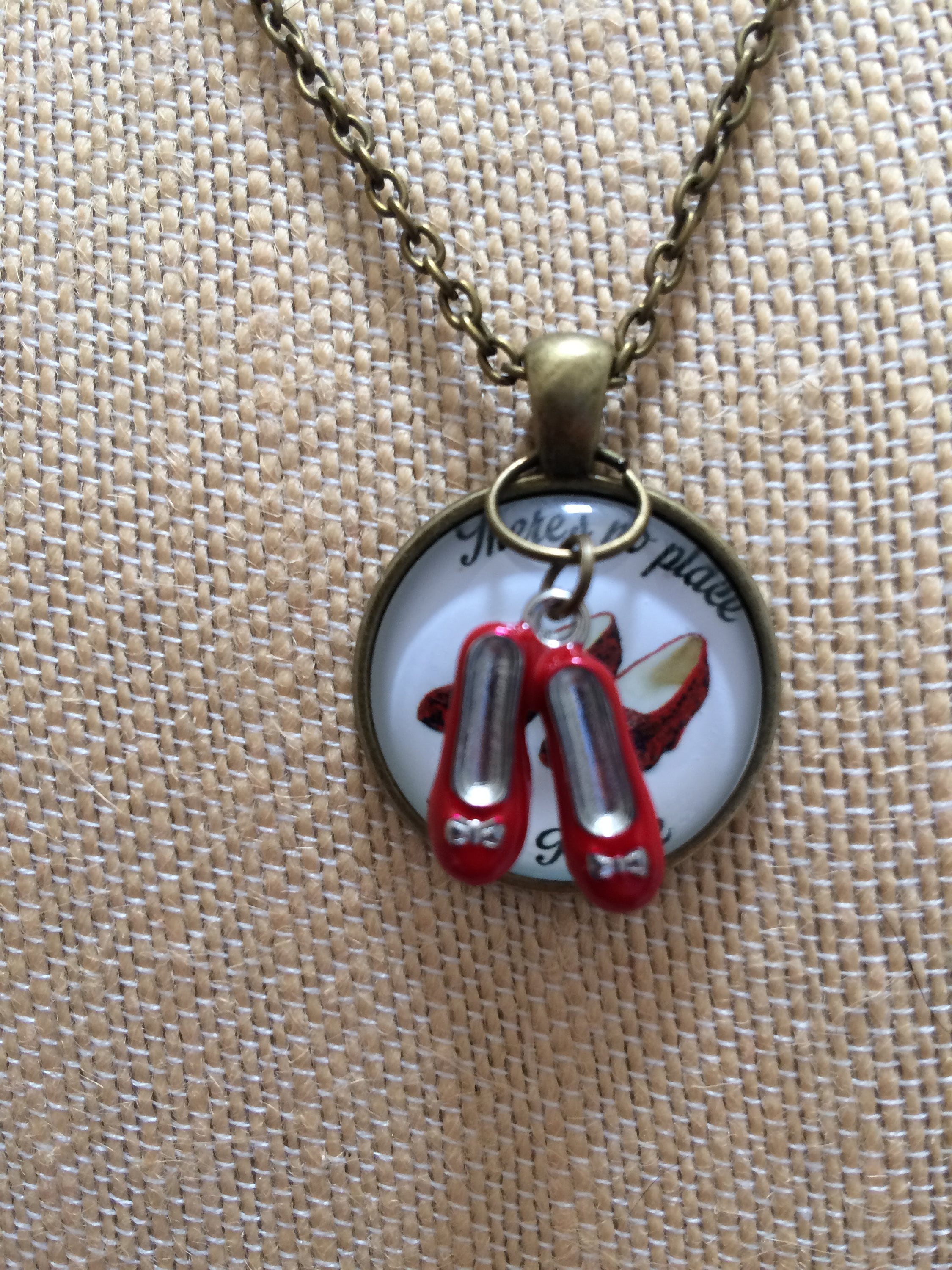 Wizard of Oz Ruby Slippers Necklace, Antique Gold Metal, "there's No ...