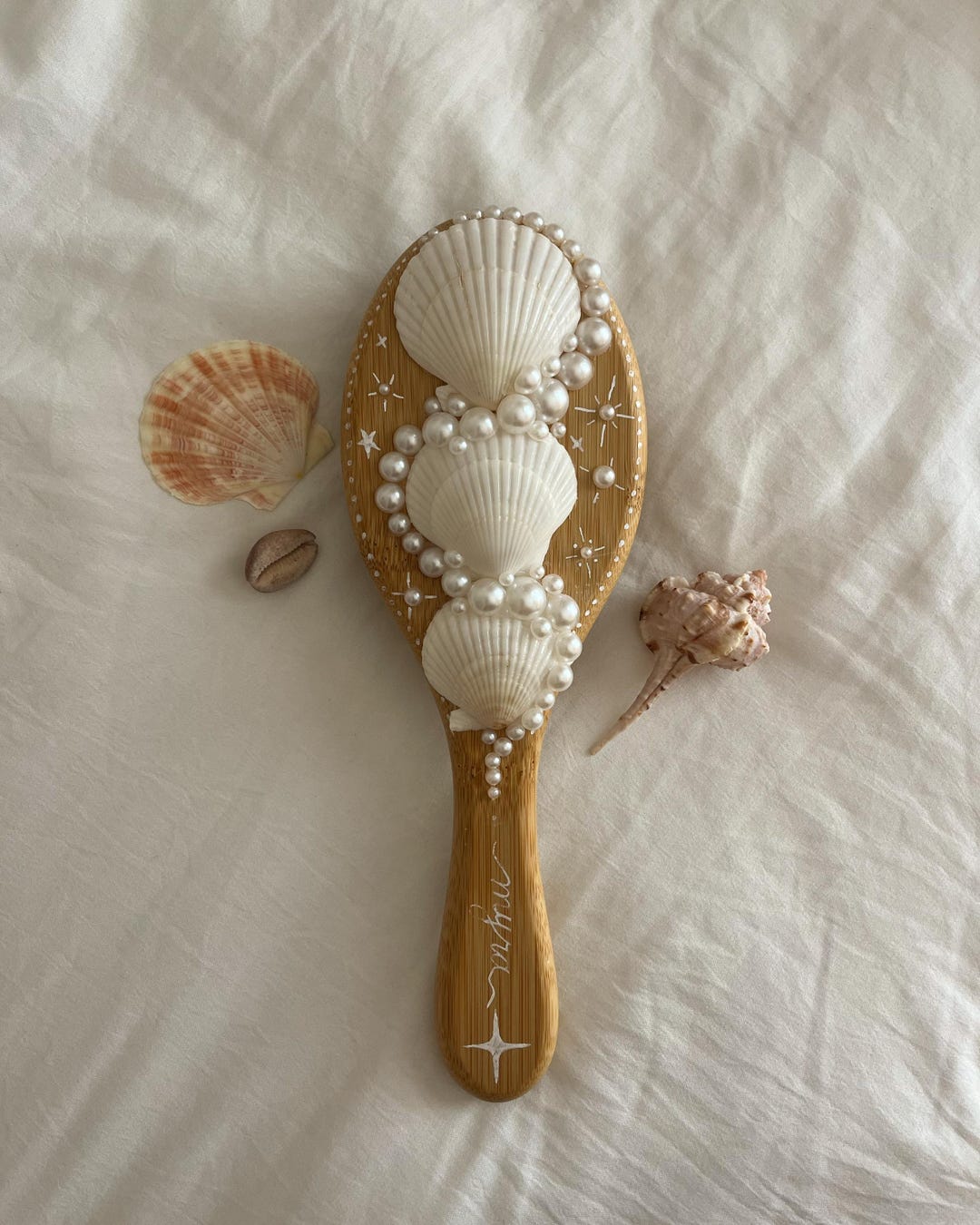 Personalized Coastal Girl Style Hairbrush Beachy Mermaid Pearls and ...
