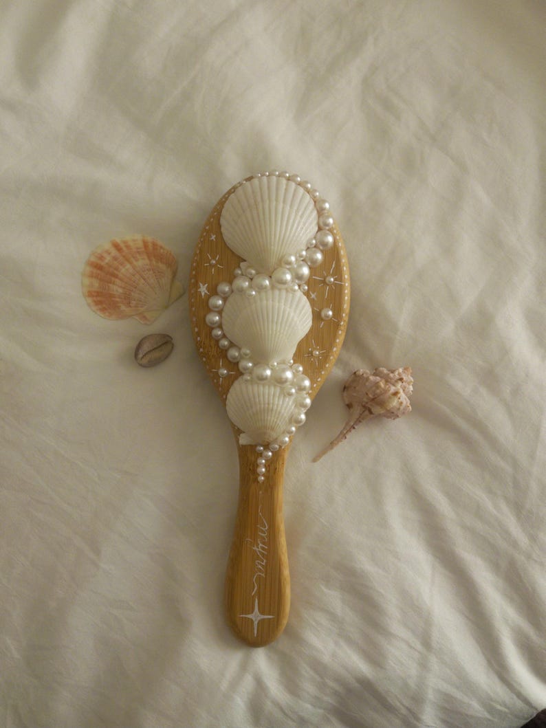 Personalized Coastal Girl Style Hairbrush Beachy Mermaid Pearls and ...