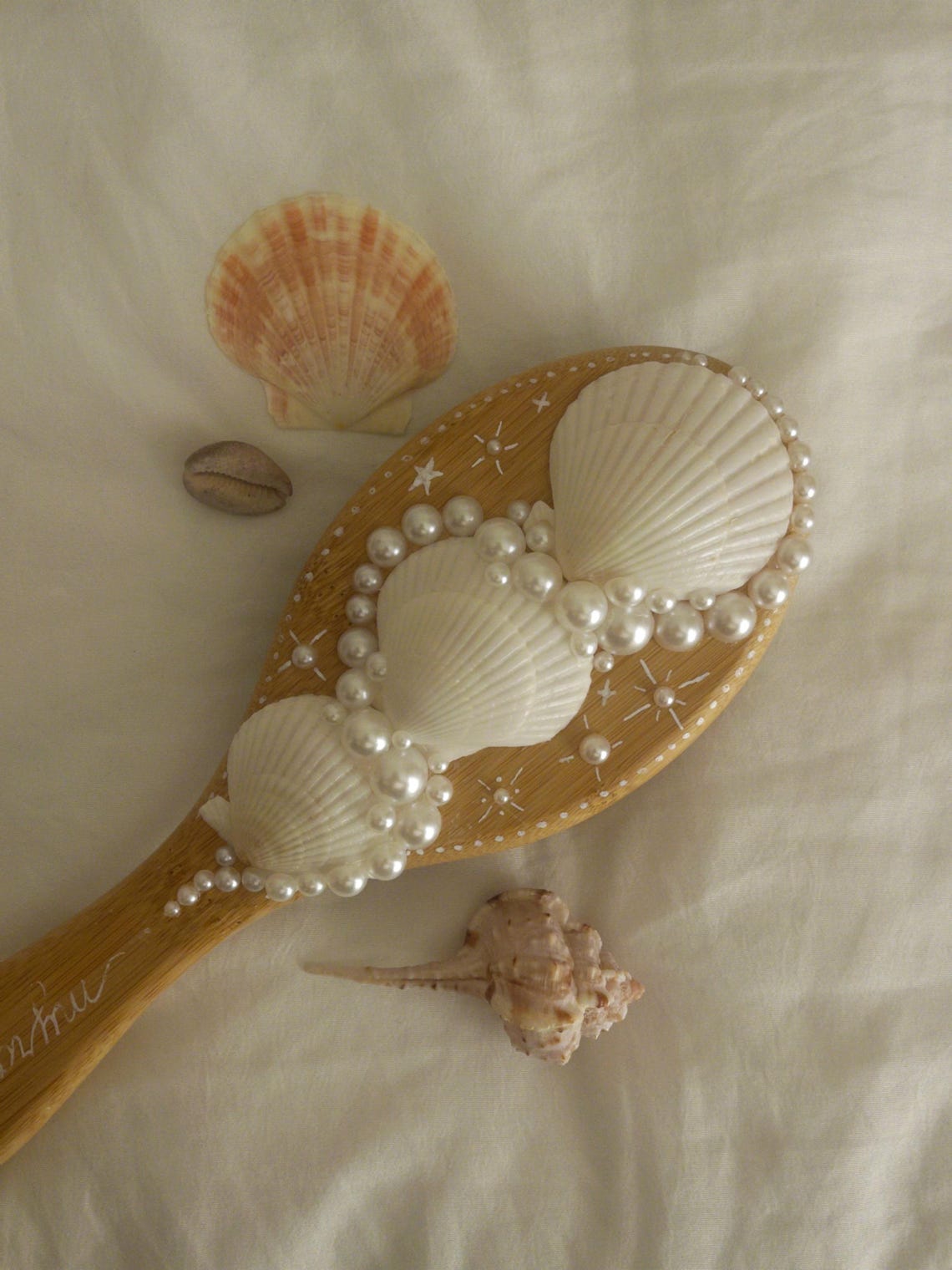 Personalized Coastal Girl Style Hairbrush Beachy Mermaid Pearls and ...