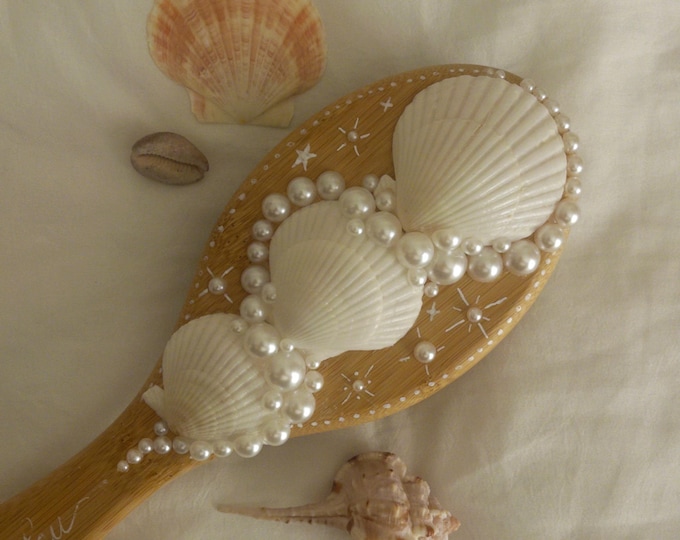 Personalized Coastal Girl Style Hairbrush Beachy Mermaid Pearls and ...