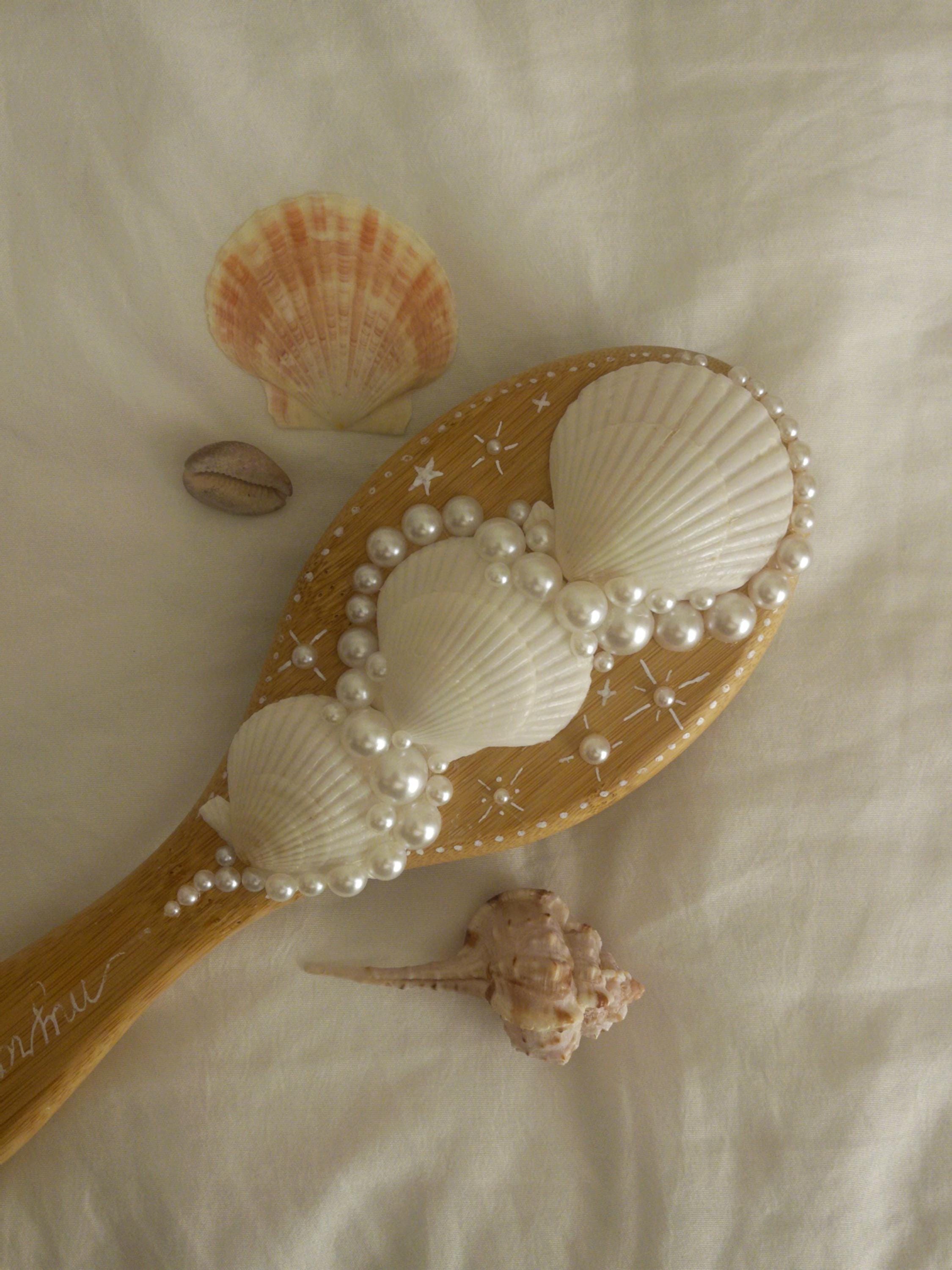Personalized Coastal Girl Style Hairbrush Beachy Mermaid Pearls and ...