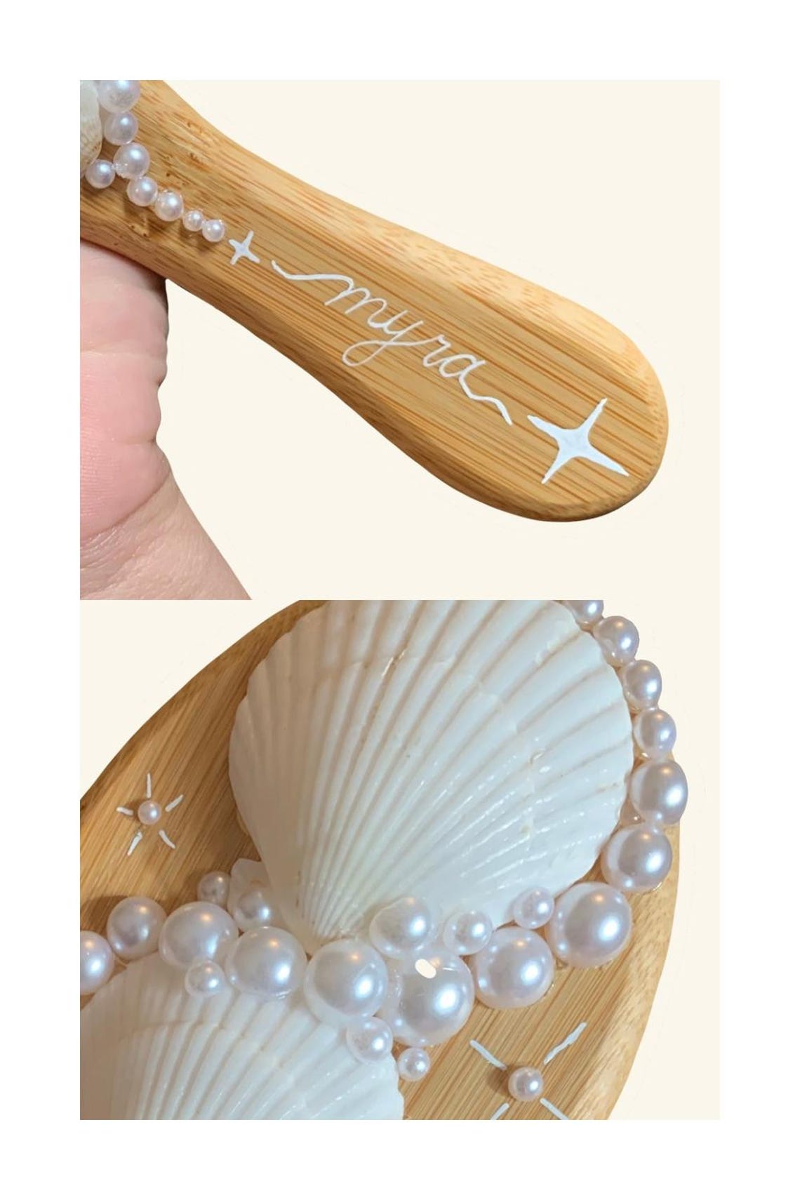 Personalized Coastal Girl Style Hairbrush Beachy Mermaid Pearls and ...
