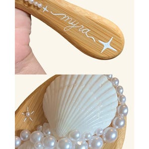 Personalized Coastal Girl Style Hairbrush Beachy Mermaid Pearls and ...