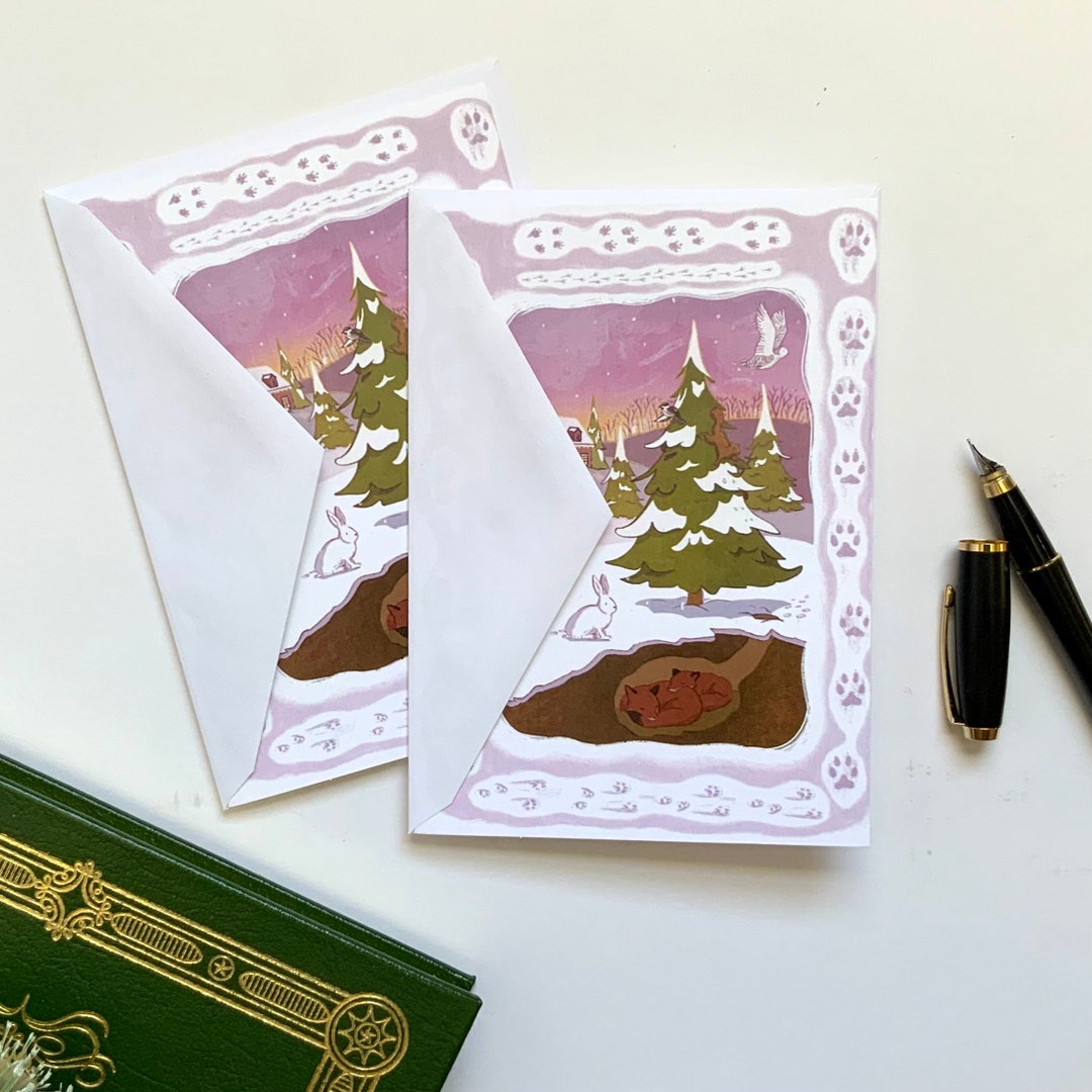 Winter Animals Footprints Holiday Illustrated Blank Greeting Card - Etsy