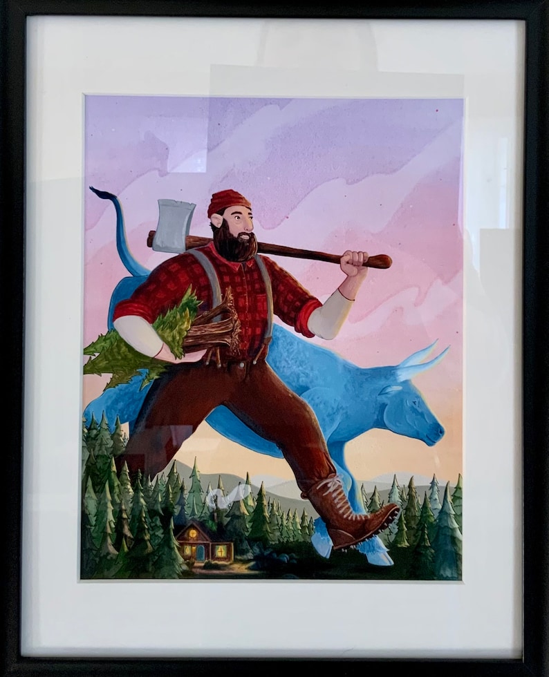 Paul Bunyan and Babe the Blue Ox Illustrated Print - Etsy