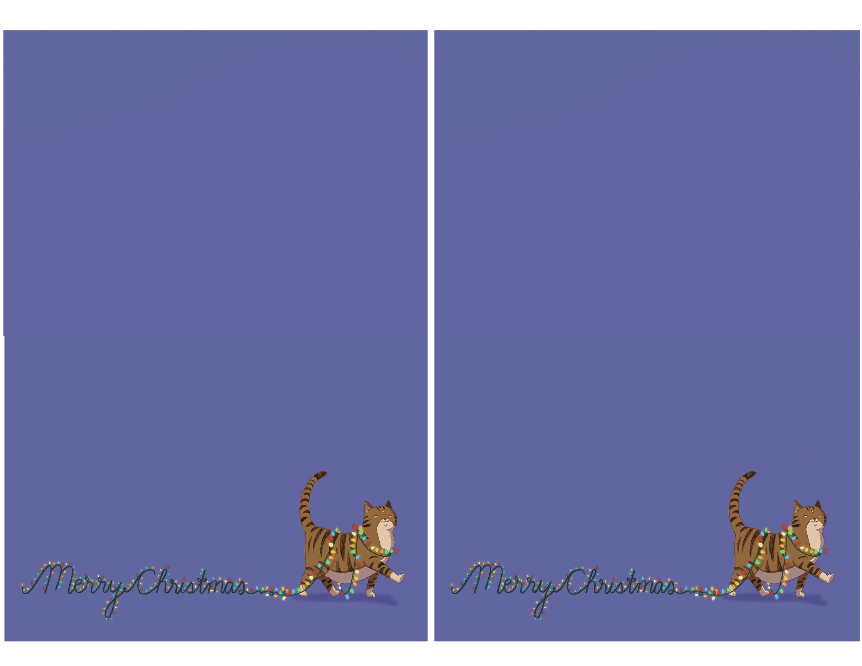 Printable Cat and Christmas Lights Illustrated Holiday Card DIY Digital ...