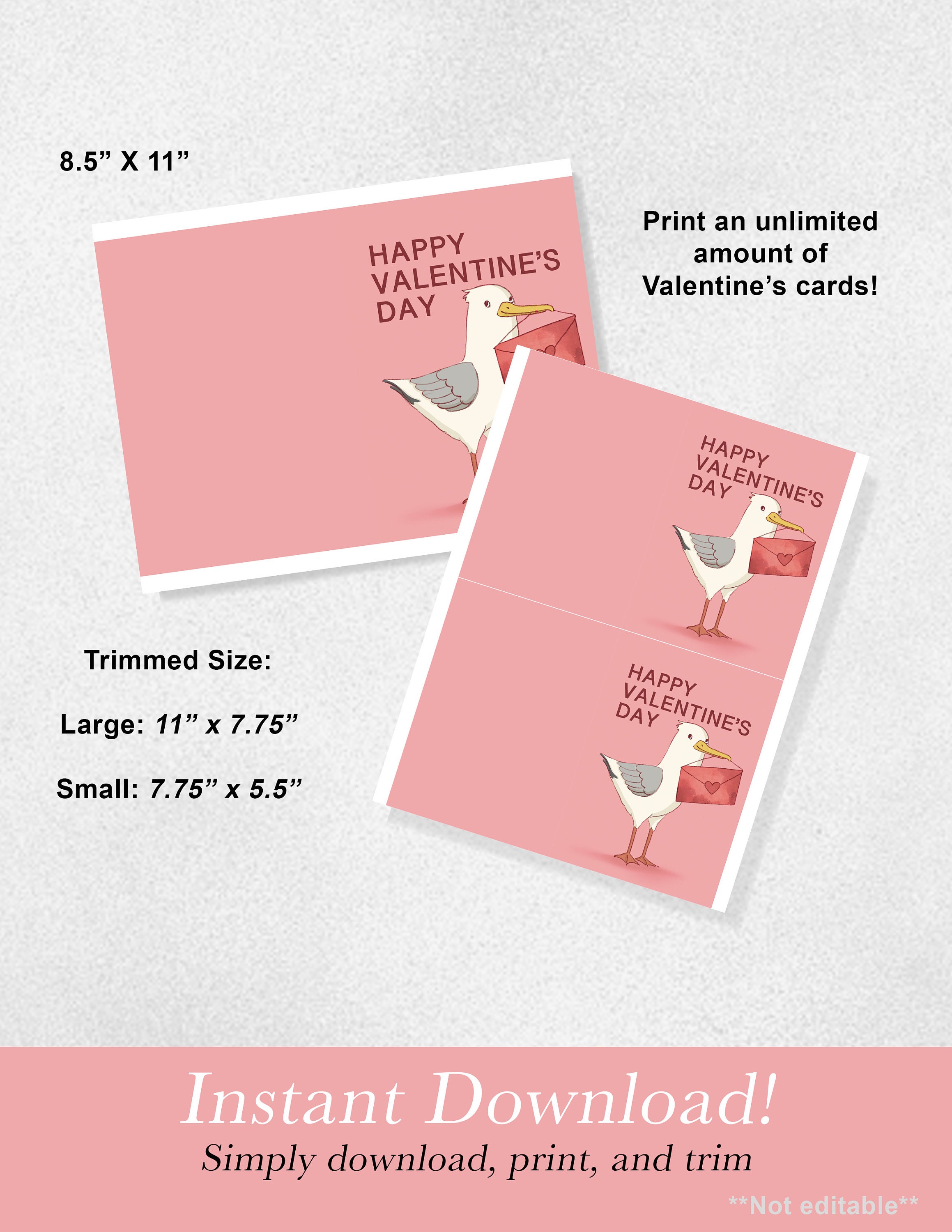 Printable Seagull Valentine's Day Card, Digital Download Print at Home ...
