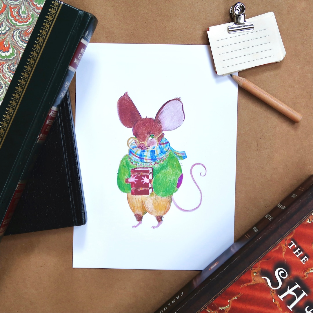 Book Mouse Illustration Sketch - Etsy