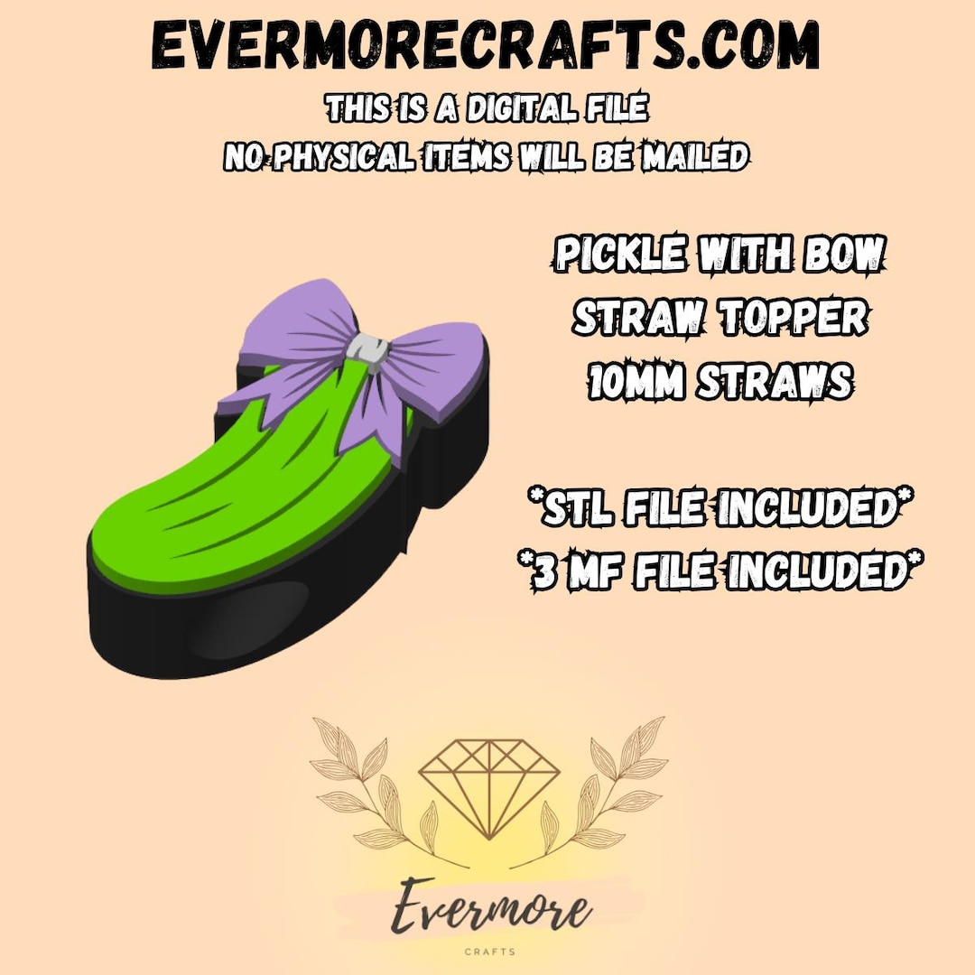 Purple Bow Pickle Straw Topper STL File - Etsy