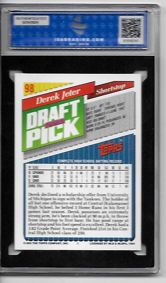 Derek Jeter Rookie Card 1992 Draft Pick Grade 10 GEM MINT ISA - Etsy