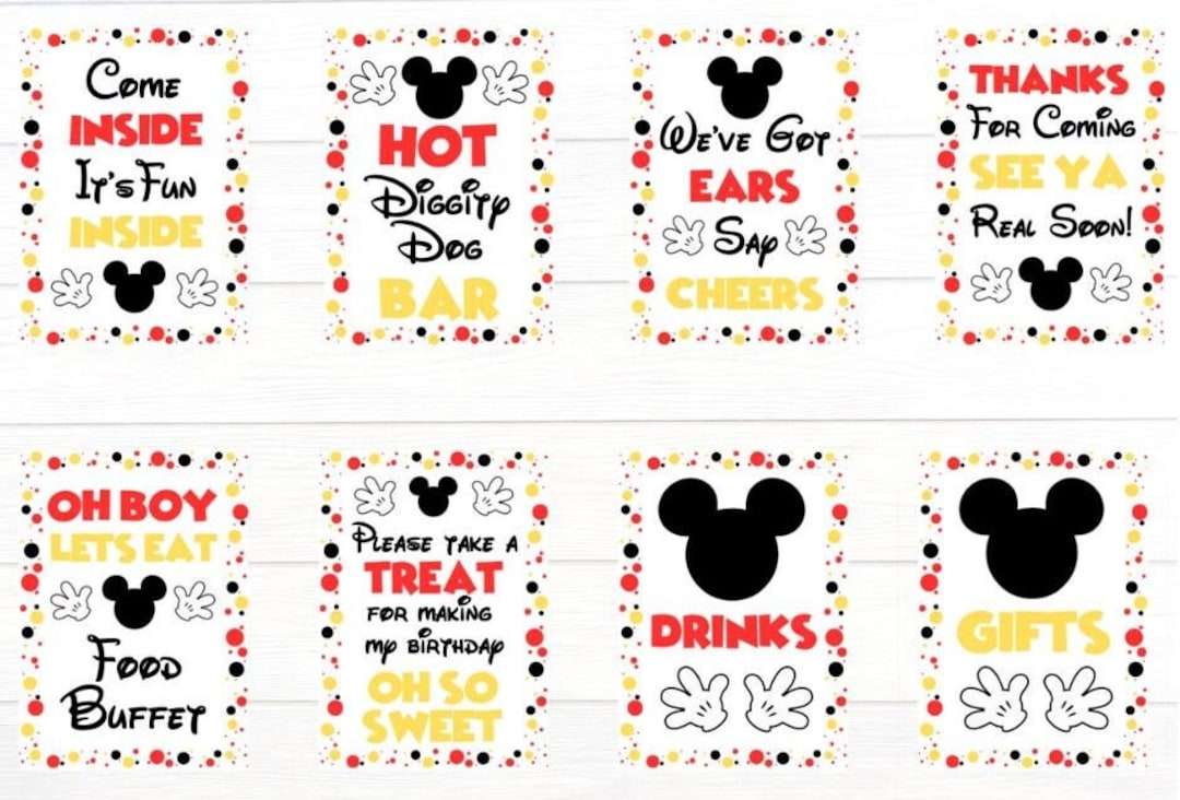 INSTANT DOWNLOAD/ Printable Mickey Mouse Party Signs/ 5x7 and 8x10 - Etsy