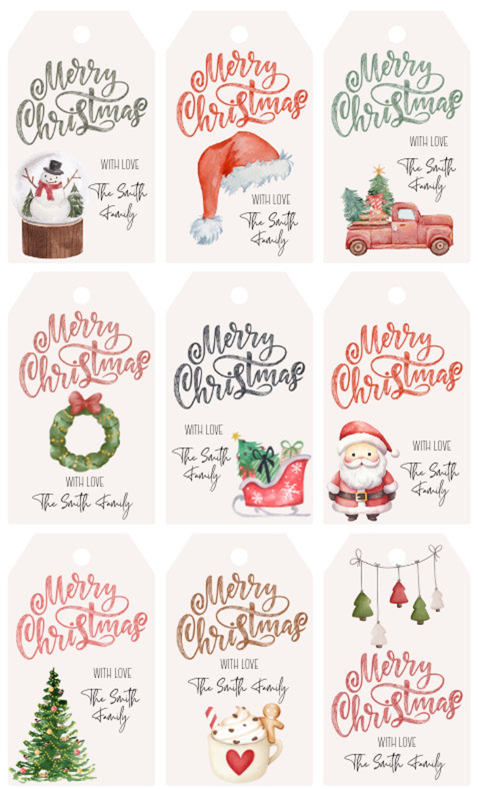 Custom Printable Christmas Gift Tags, Merry Christmas Custom Gift Tags ...