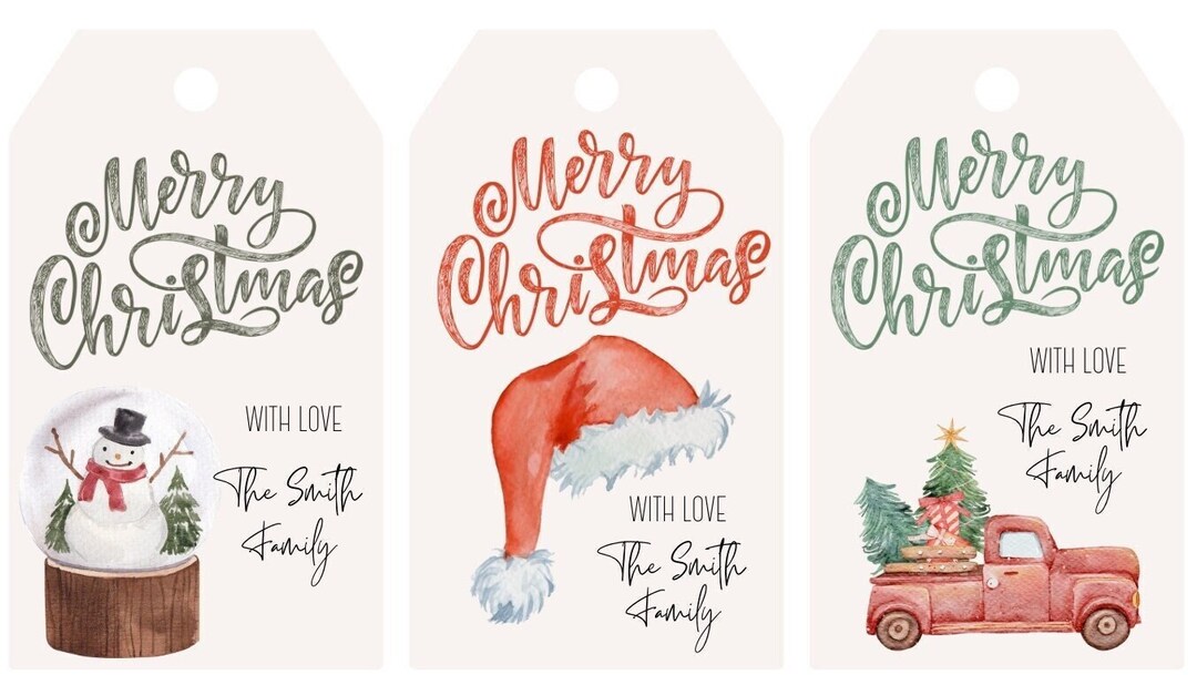 Custom Printable Christmas Gift Tags, Merry Christmas Custom Gift Tags ...