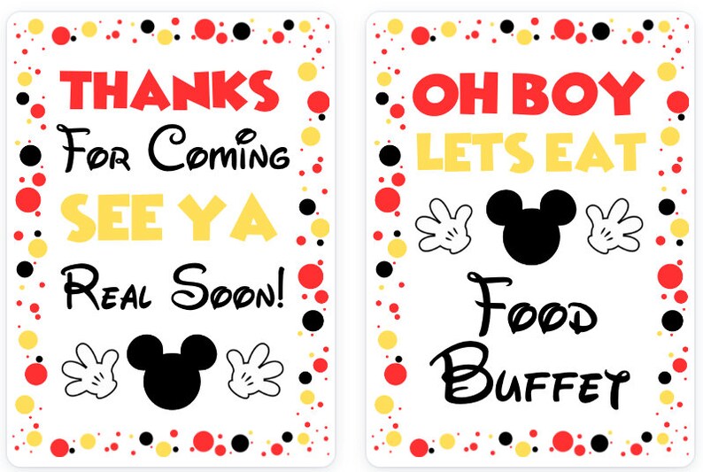 INSTANT DOWNLOAD/ Printable Mickey Mouse Party Signs/ 5x7 and 8x10 - Etsy