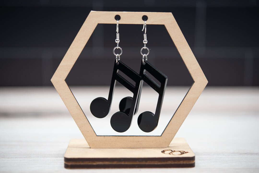 Musical Note Black Acrylic Earrings/dangle Drop Earrings/wood and ...
