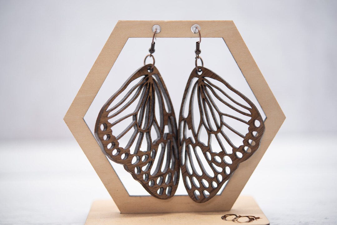 Monarch Butterfly Wing Walnut Silver Earrings - Hypoallergenic Dangle Drop Butterflies Wings ...