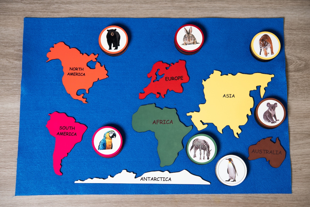 Montessori Geography Work - Realistic Animal Photos - Montessori Map ...