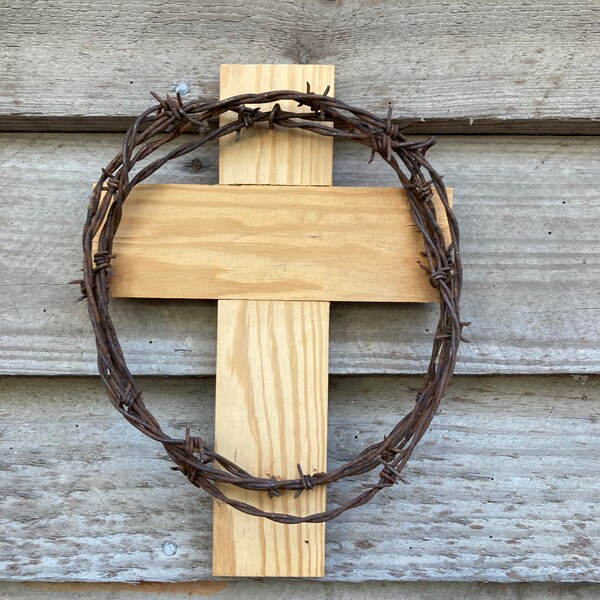 Wooden Cross With Thorns - Etsy