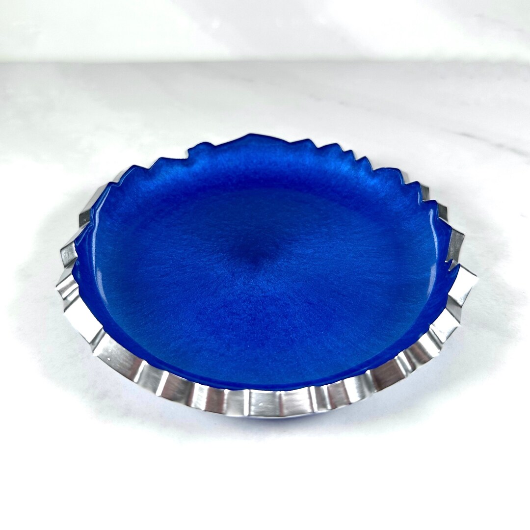 Royal Blue & Silver Geode Jewelry Dish | Resin Ring Dish | Jewelry ...