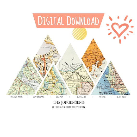 Digital Artwork Only Milestones Map & Heart Map Vintage Map - Etsy