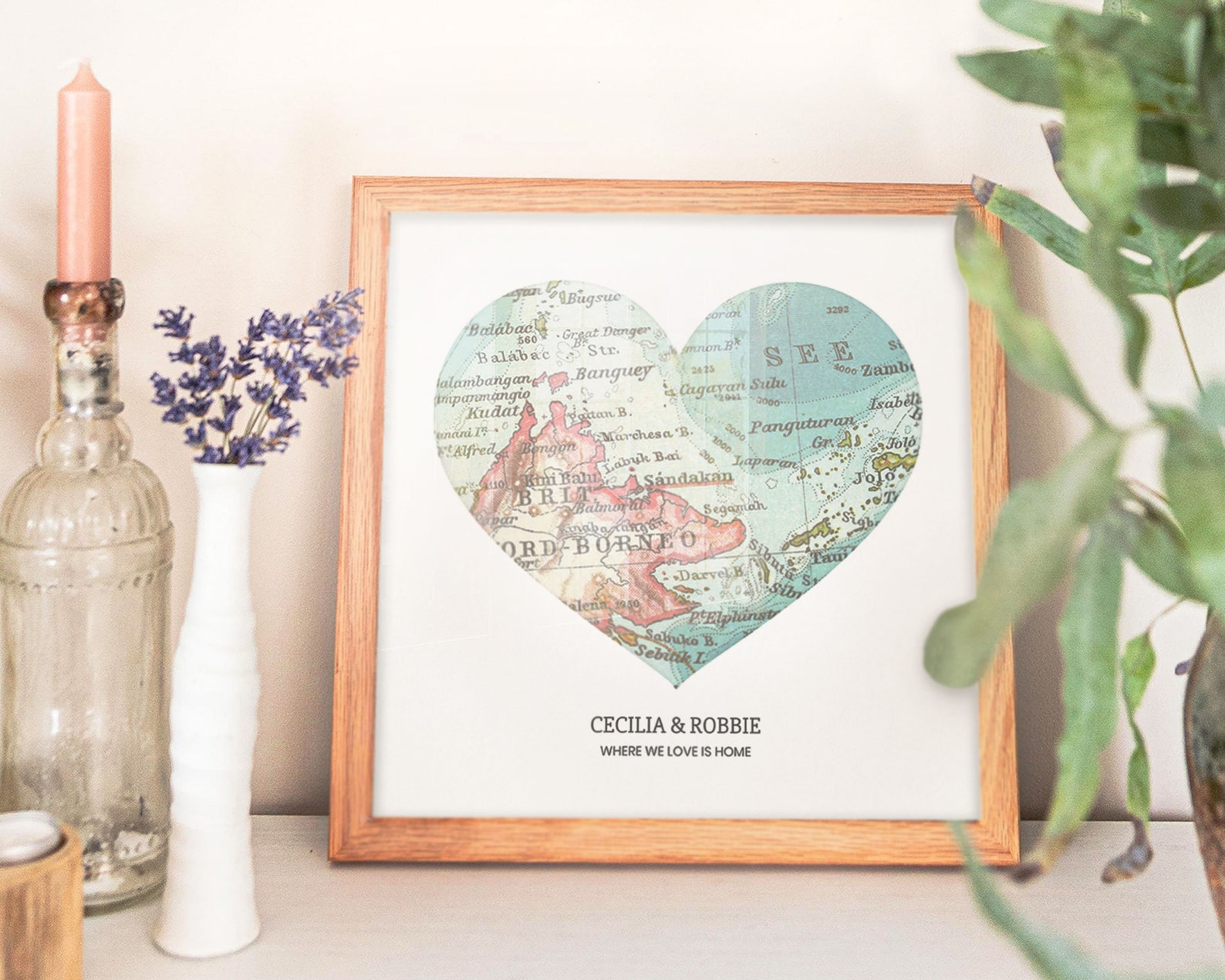 Personalized Heart Map Print: 1-6 Locations curved - Etsy