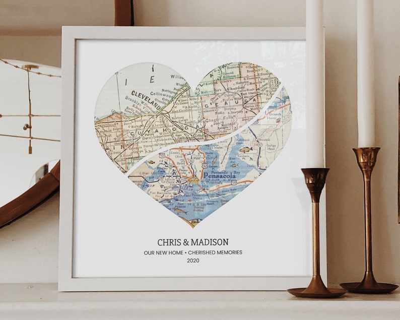 Personalized Heart Map Print: 1-6 Locations curved - Etsy
