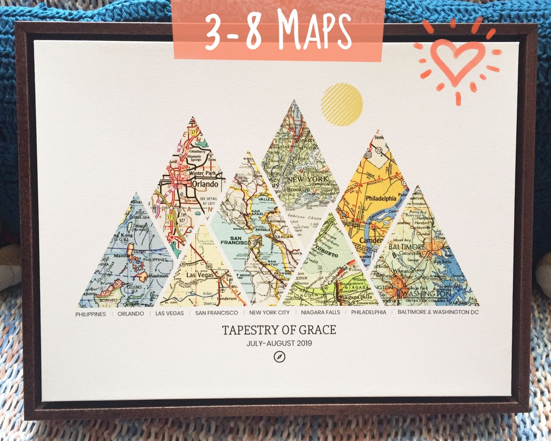 Customized Milestones Map™ Print: 3-8 Locations Mountain Wall Art ...