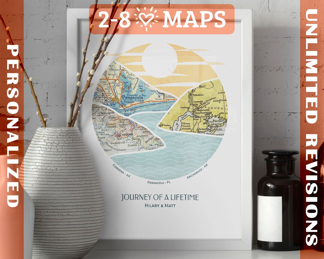 Personalized Journey Map™ Print: 2-8 Locations Mountain Wall Art Custom ...