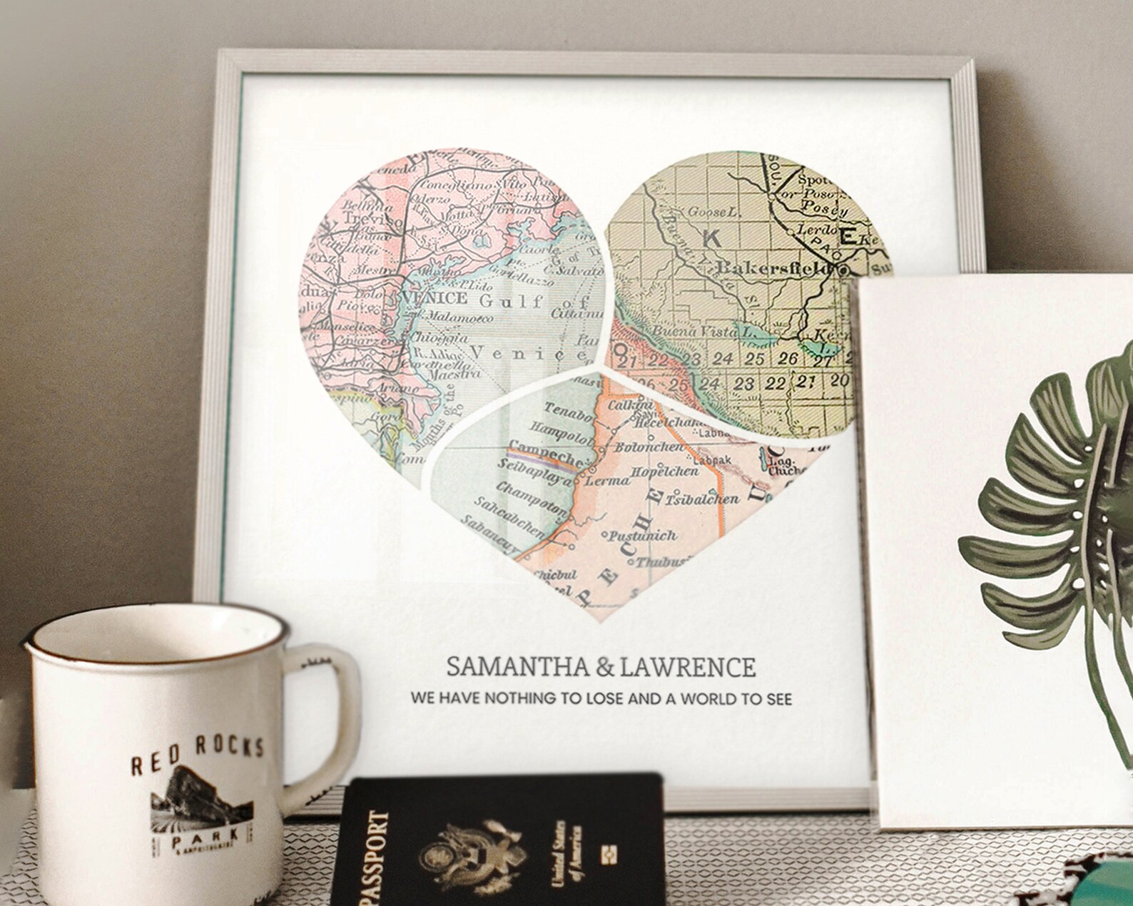 Personalized Heart Map Print: 1-6 Locations curved - Etsy