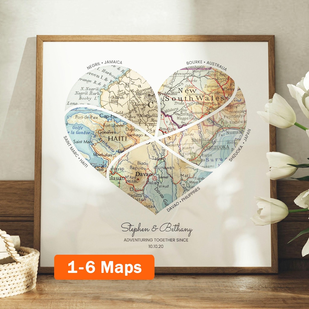 Custom Map Print! Art Anniversary Gift for Him. Personalized Customized ...