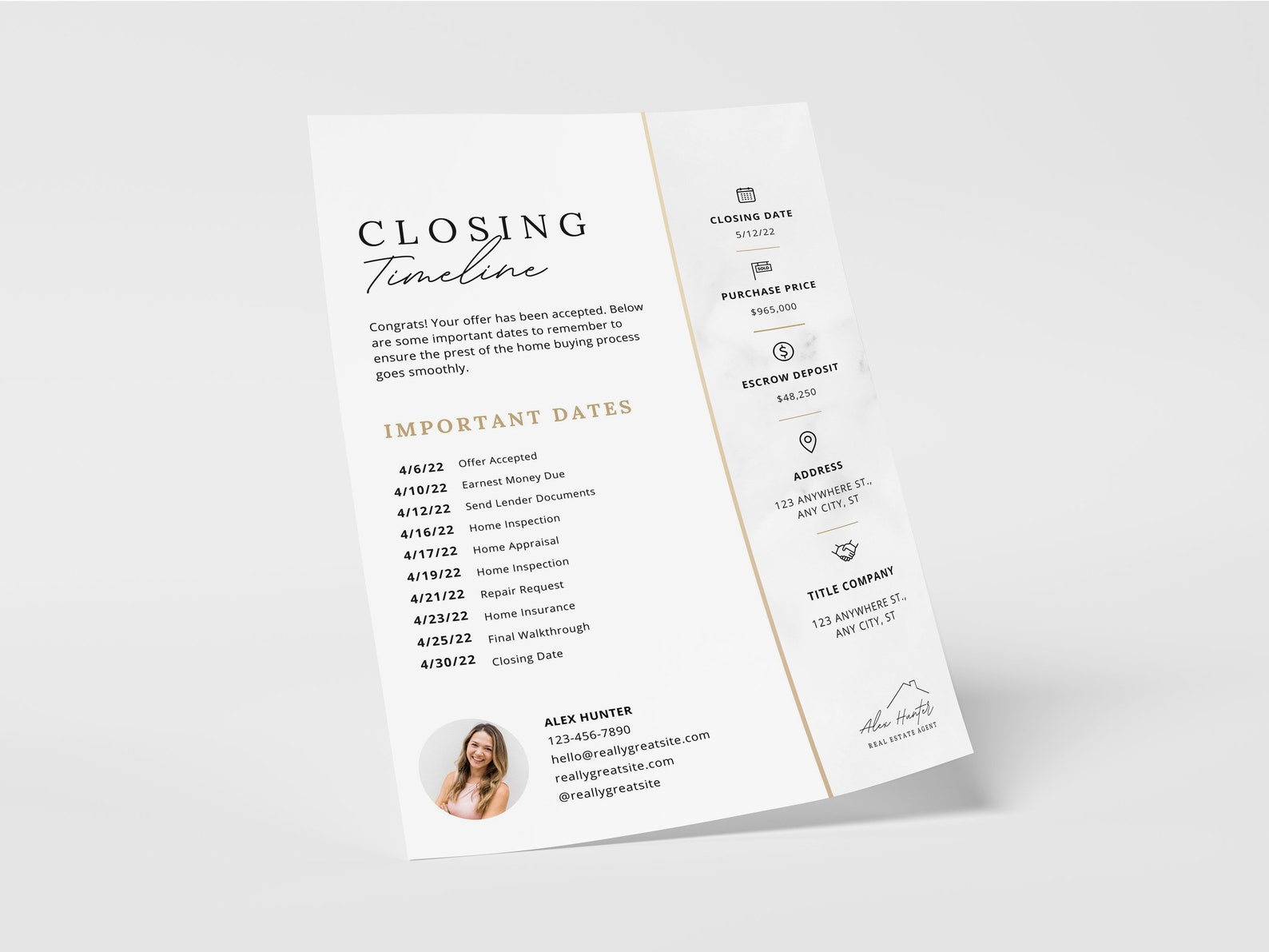 Real Estate Agent Closing Timeline | Gold Luxury Realtor Template ...