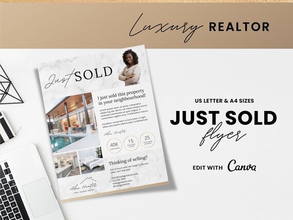 Real Estate Agent Just Sold Flyer Gold Luxury Realtor | Etsy