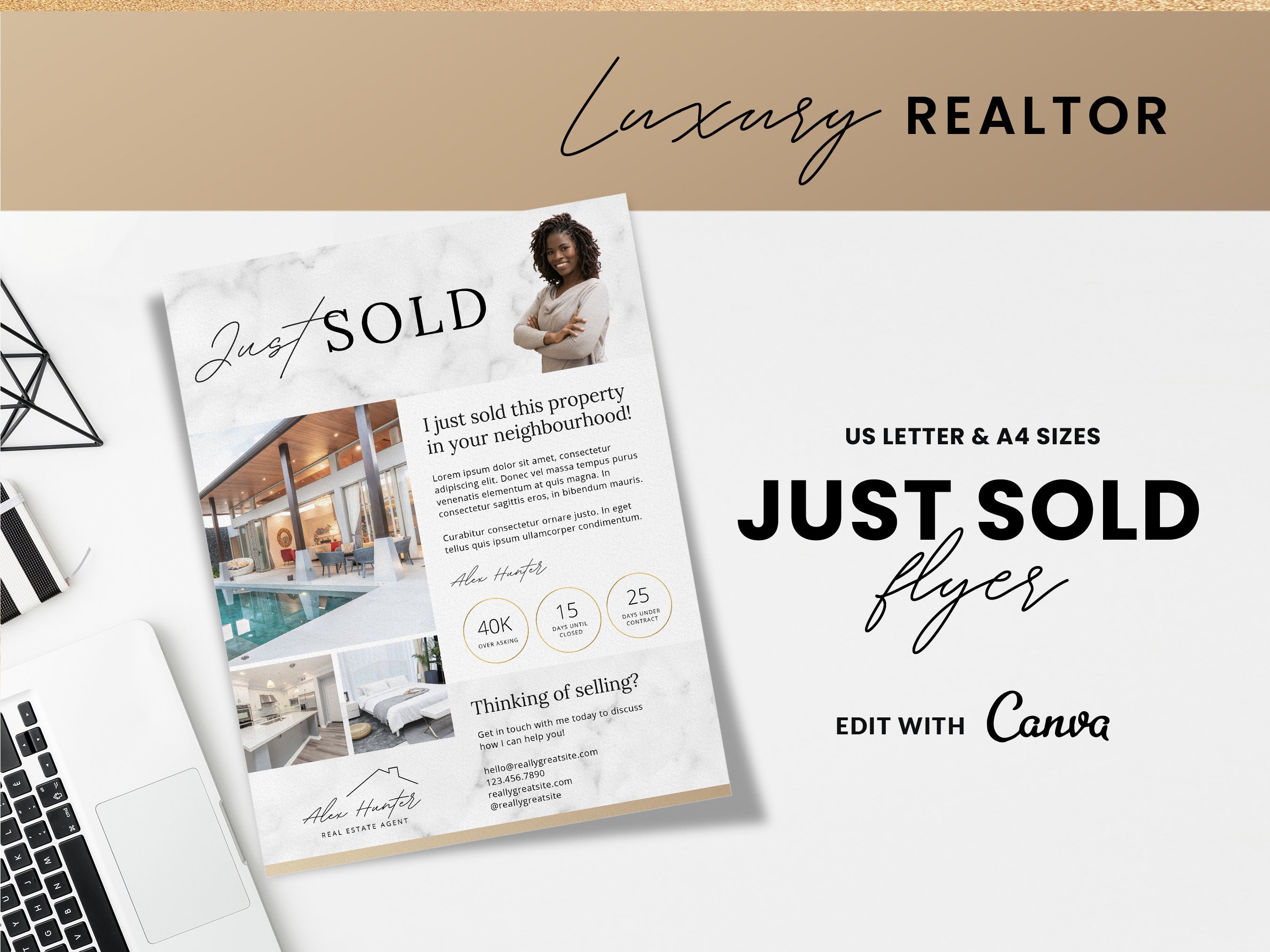 Real Estate Agent Just Sold Flyer | Gold Luxury Realtor Template ...