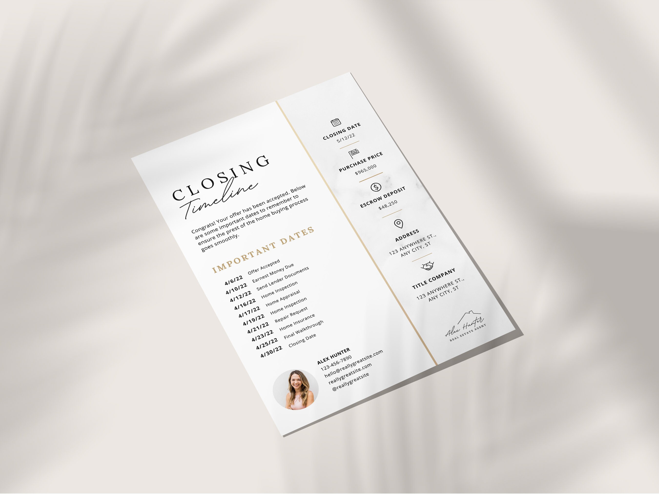 Real Estate Agent Closing Timeline | Gold Luxury Realtor Template ...